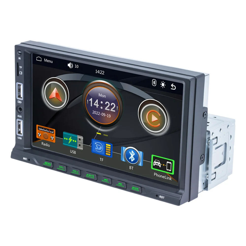 1 Din 7 Inch Car Radio Stereo MP5 Carplay 2USB Quick Charge 7 Color ...