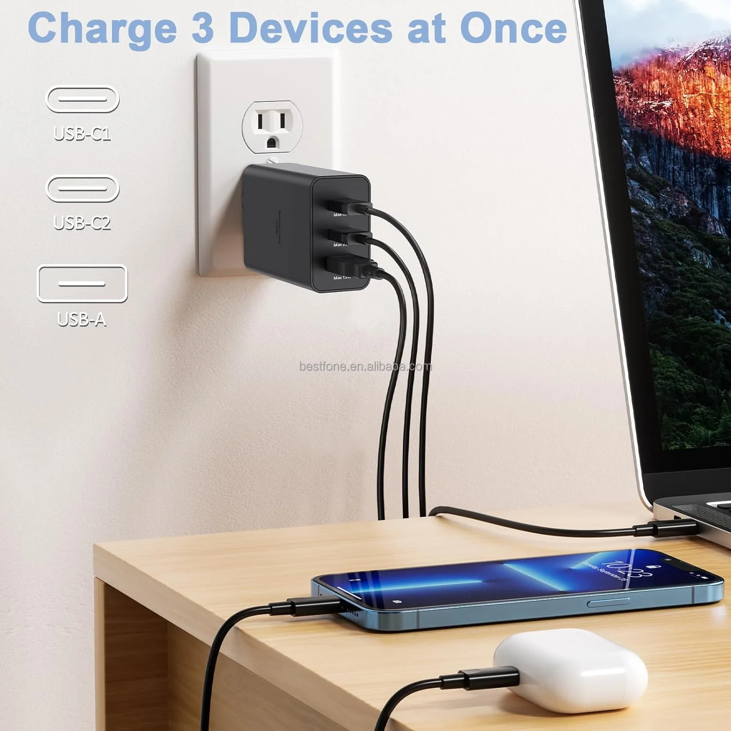 65W PD Charger 3 Ports - Fast and Reliable Charging