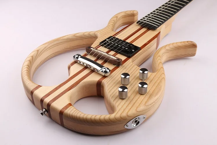 GECKO Hollow Electric Guitar - Natural Mahogany Wood