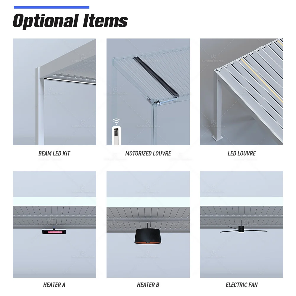 Luxury Outdoor Gazebo with Motorized Louvre Roof & LED Lights