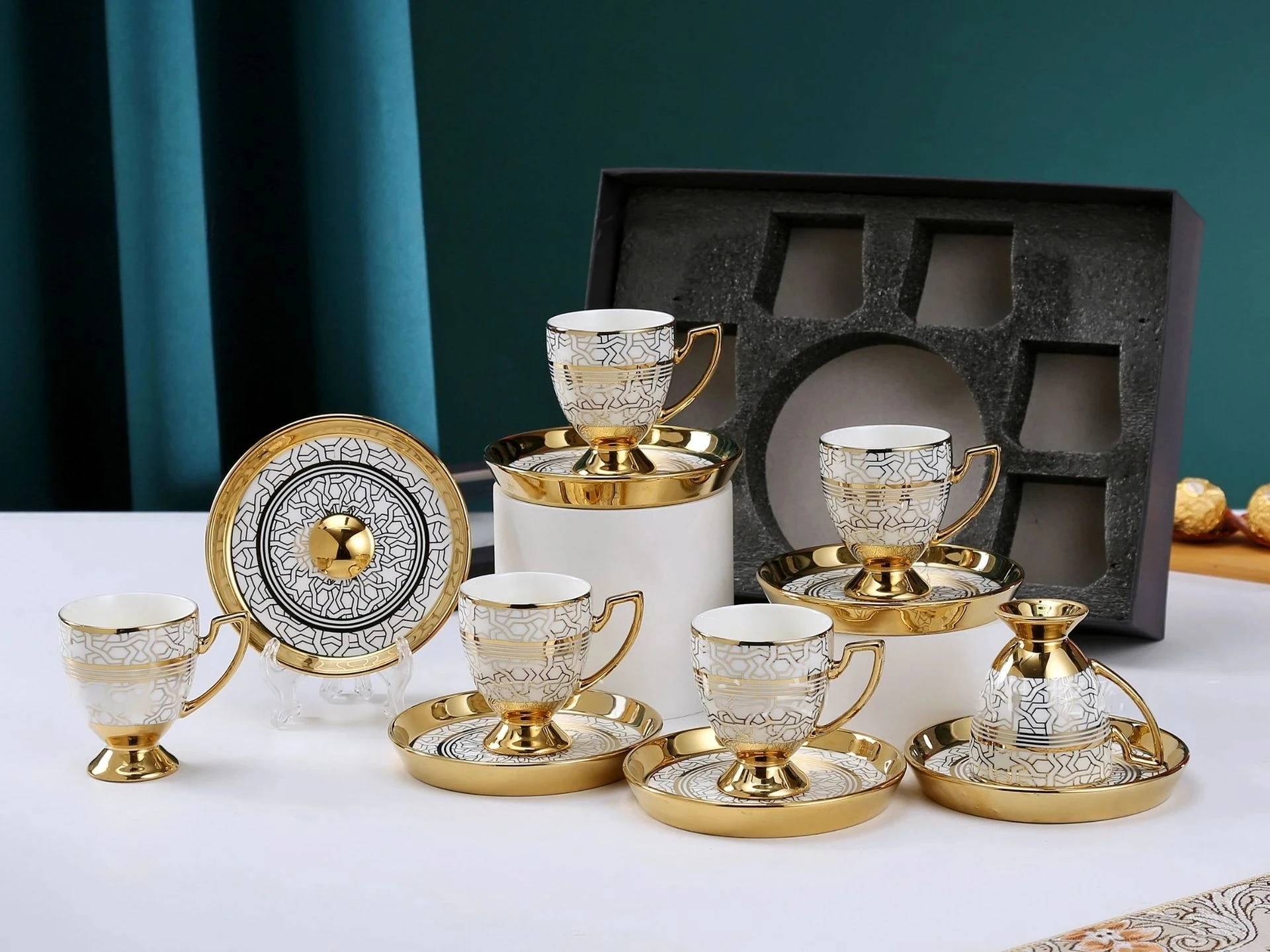Wholesale Ceramic Cups Set of 6 Luxury Square Saucer Gift Box