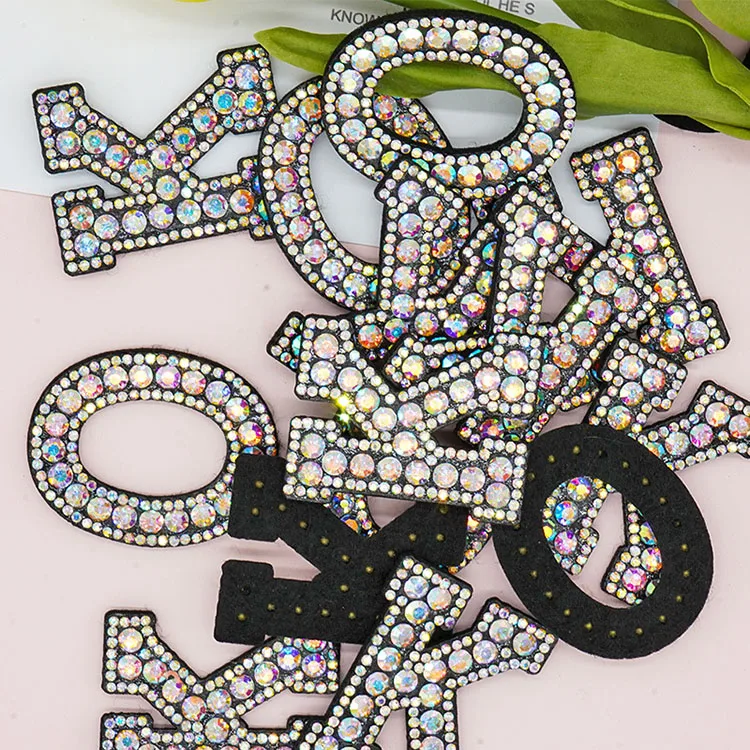 26 Letters Rhinestone Iron On Patch A-z Black Bling Rhinestone Letter ...