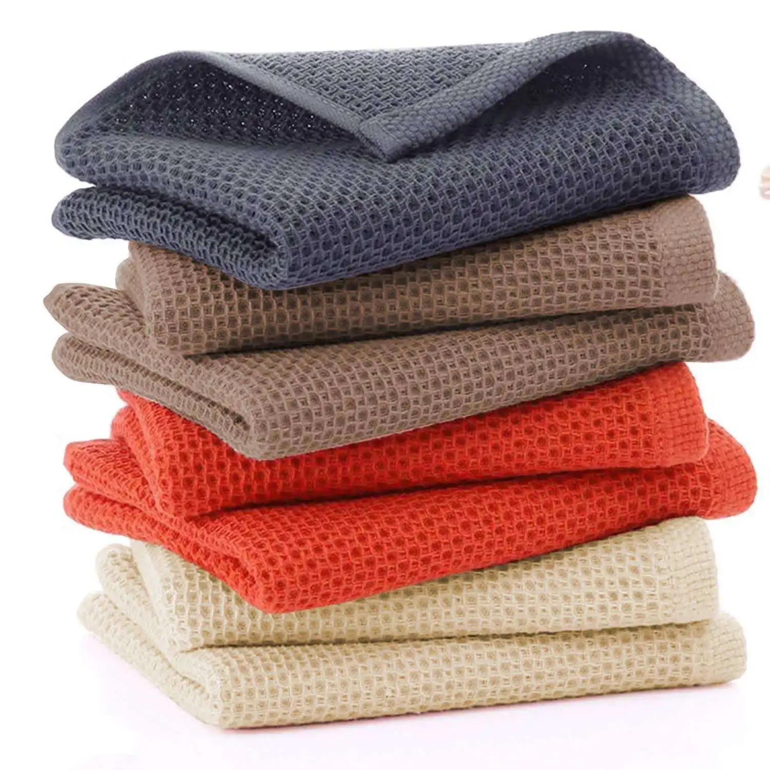 Waffle Water Absorption Quick Dry Kitchen Towels Set 100% Cotton Dish ...