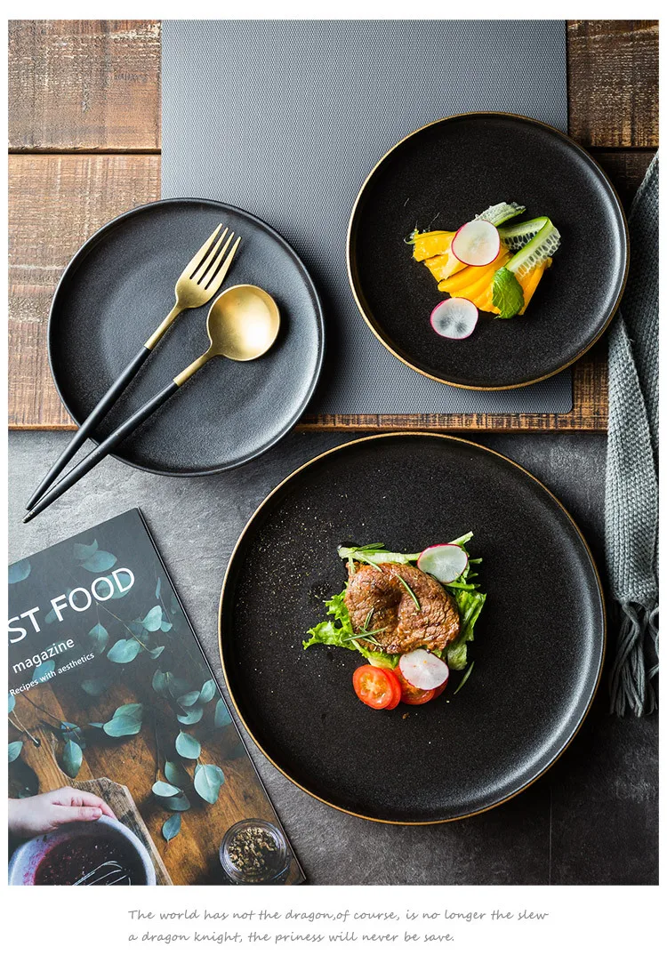 10 Inch Matte Black Restaurant Dishes Plate Nordic Ceramic Dinner ...