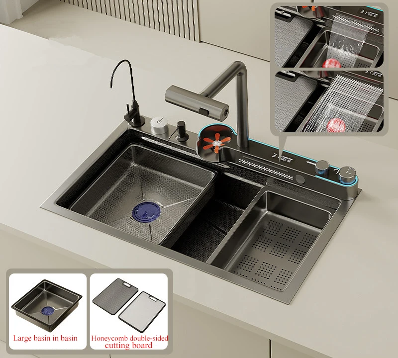 All In One Led Light Rainfall Multifunctional Kitchen Sink With New ...