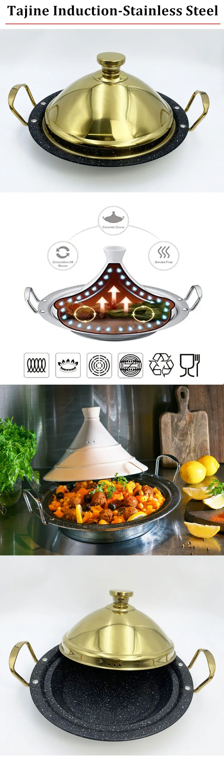 Stainless Steel Cookare Arabic Cooking Pot Morocco Serving Tajine Inox ...