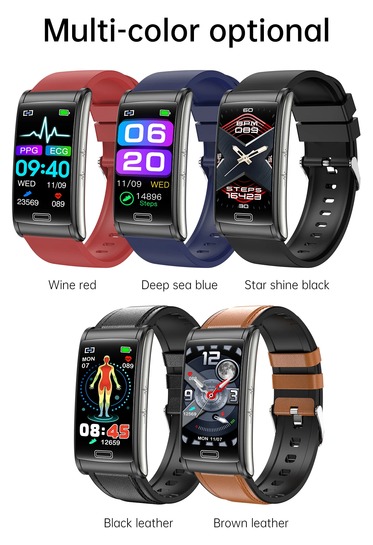E600 Smart Watch Ecg Ppg Blood Pressure Heart Rate Blood Oxygen Blood ...