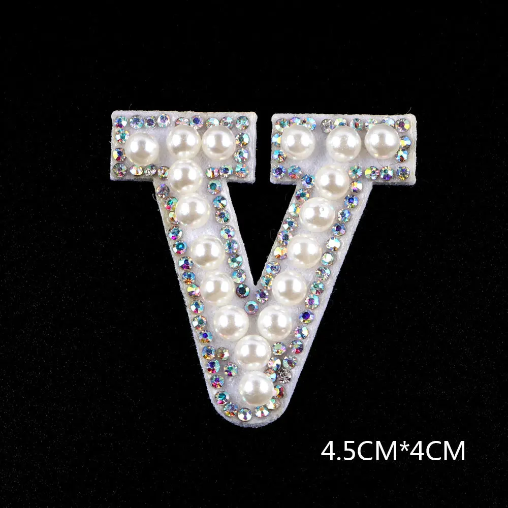 Custom Embroidery Pearls Letters Sewing Patches Alphabet Rhinestone ...