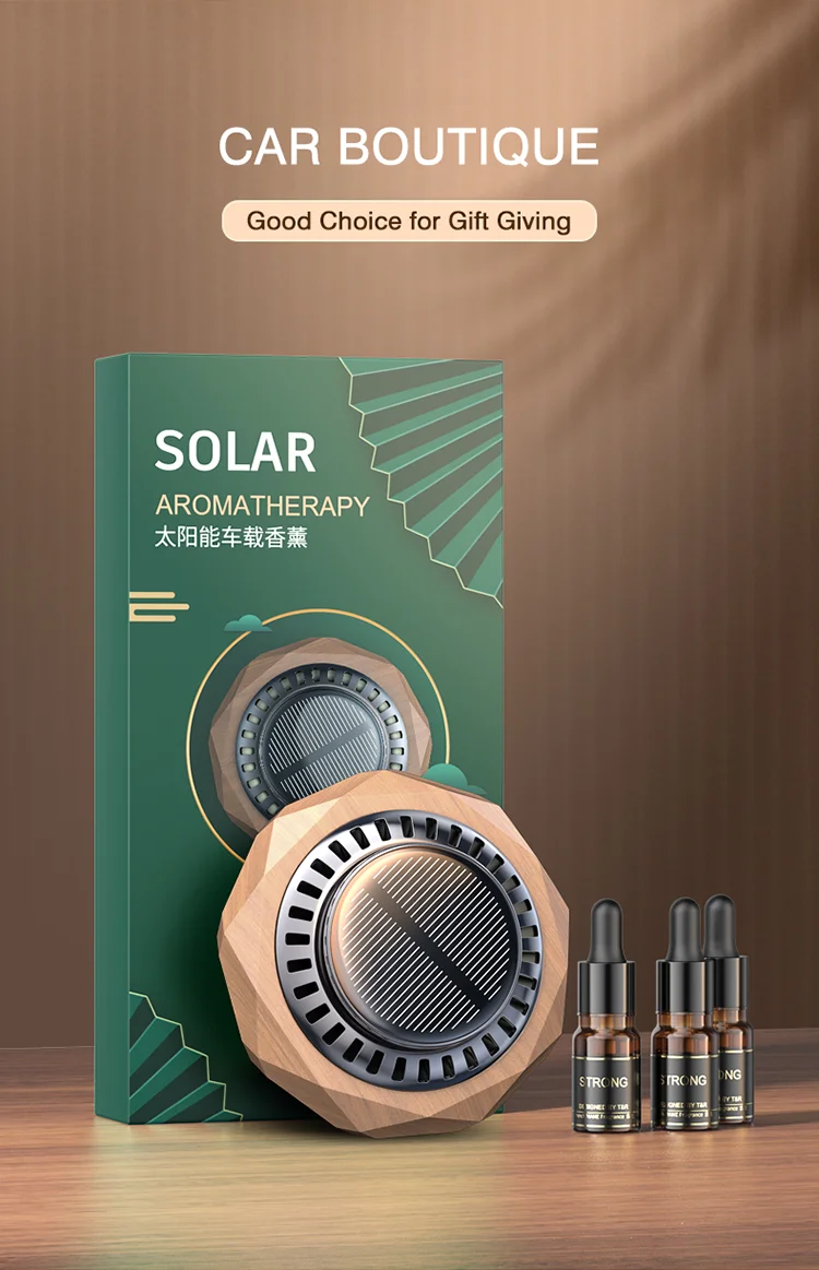 Luxury Solid Wood Solar Aromatherapy Rotatable With Light Car Perfume ...