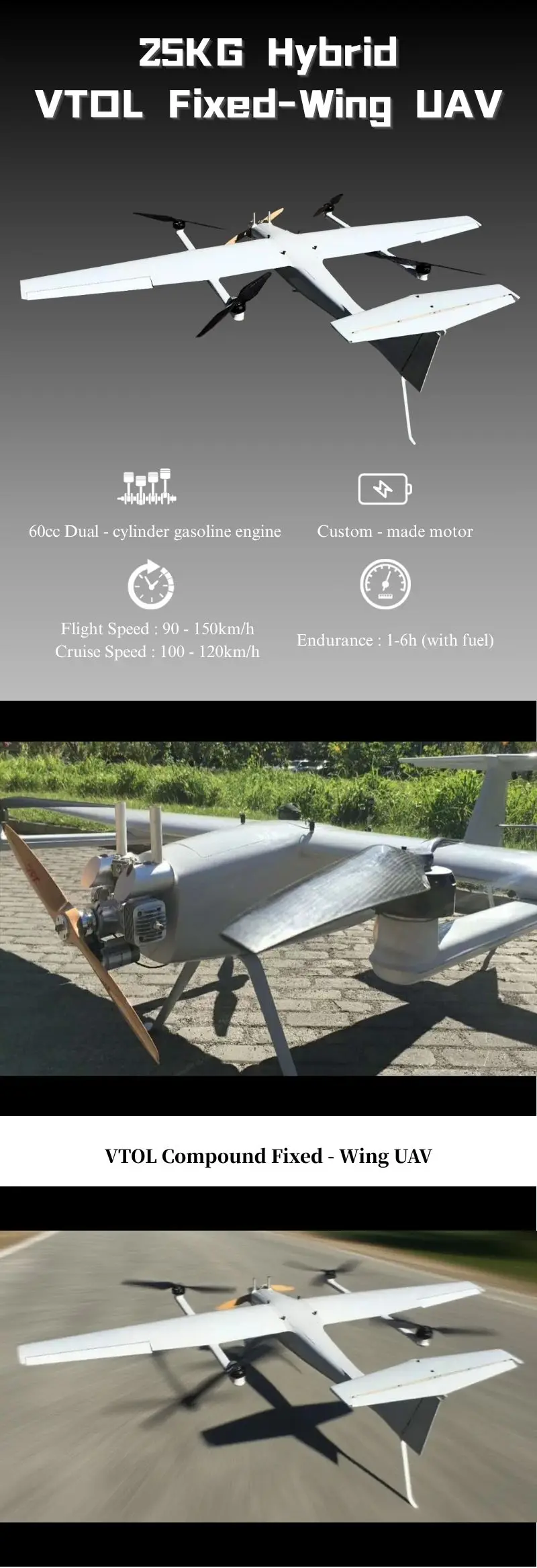 25Kg Hybrid VTOL Fixed-Wing UAV Remote Mapping Drone for Commercial ...