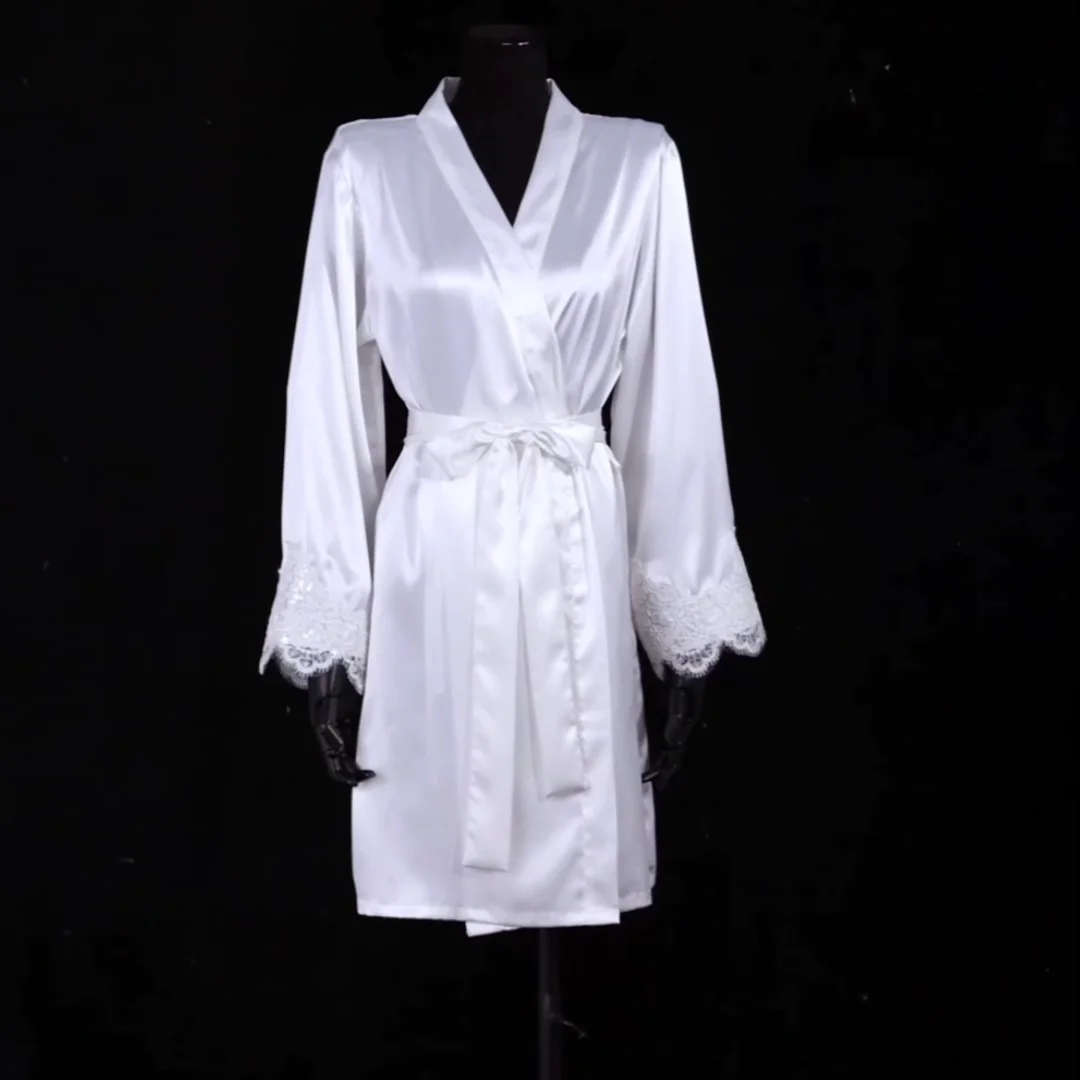 Bridal Wedding Morning Triangle Bridal And Bridesmaid Lace Satin Robe ...