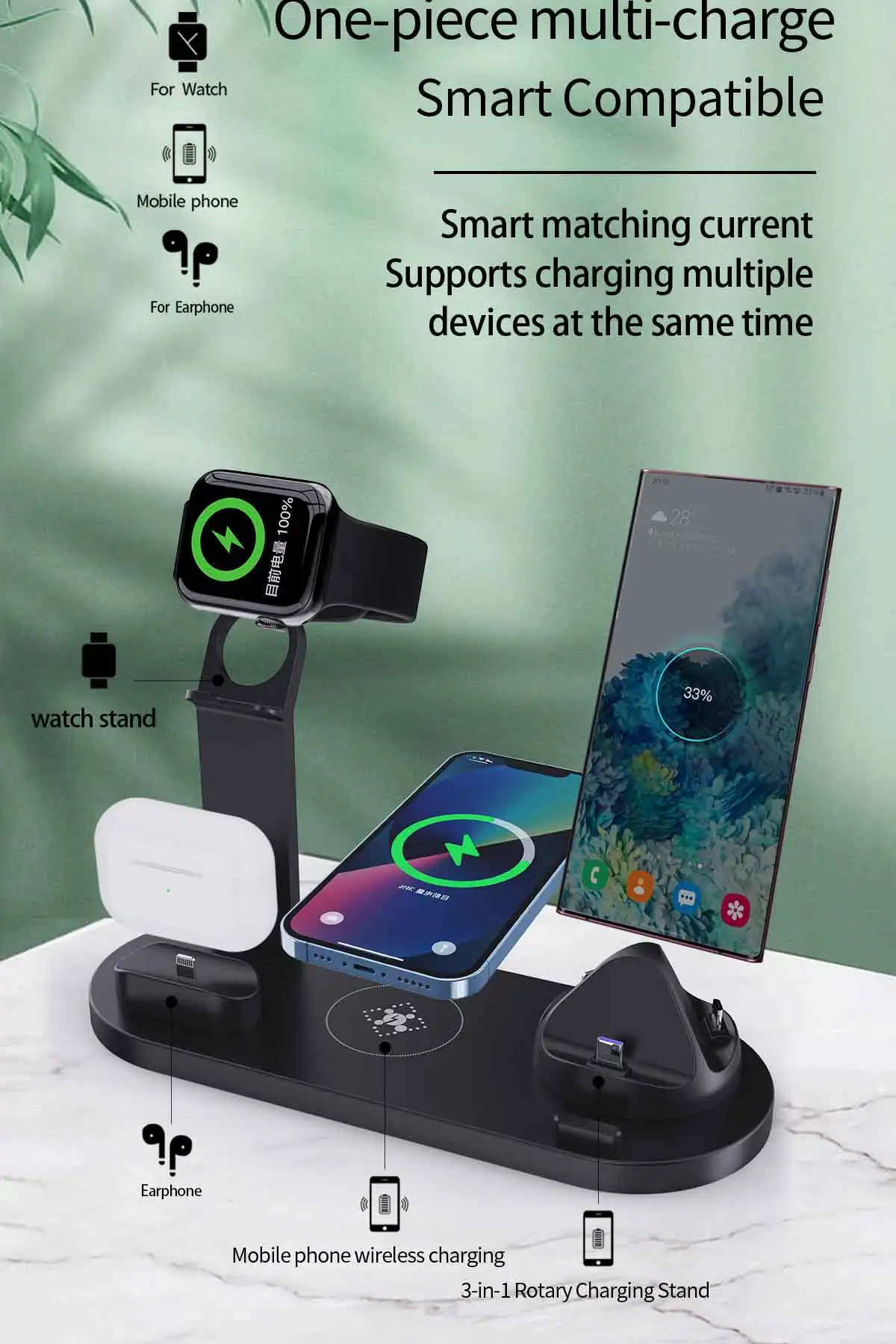 Hoya Multiple Devices Table Charging Station 6 In 1 15w Qi Wireless ...