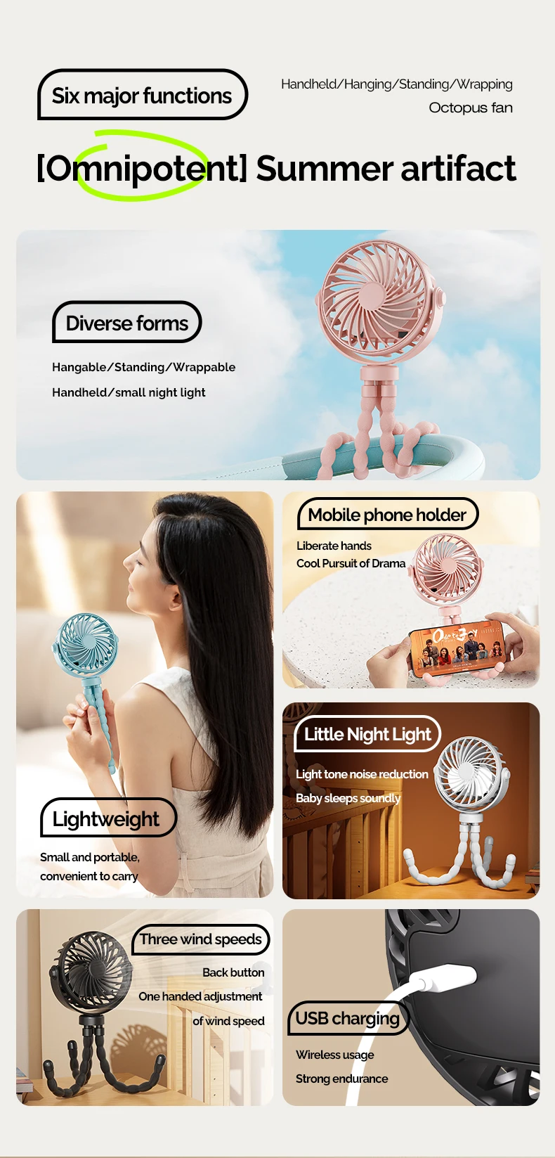 Custom Portable Mini USB Charging Fan - Versatile & Efficient