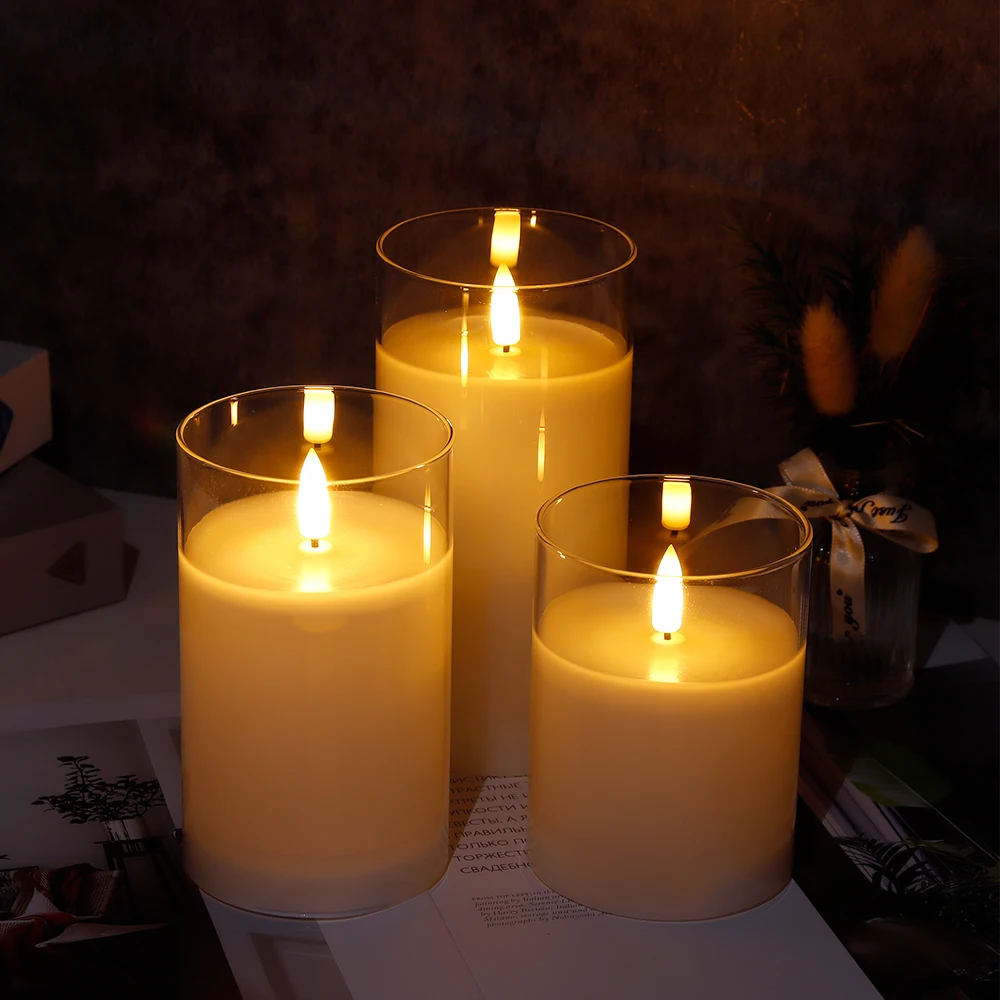Classic Clear Glass Pillar Flameless Battery Powered Led Candle Set ...