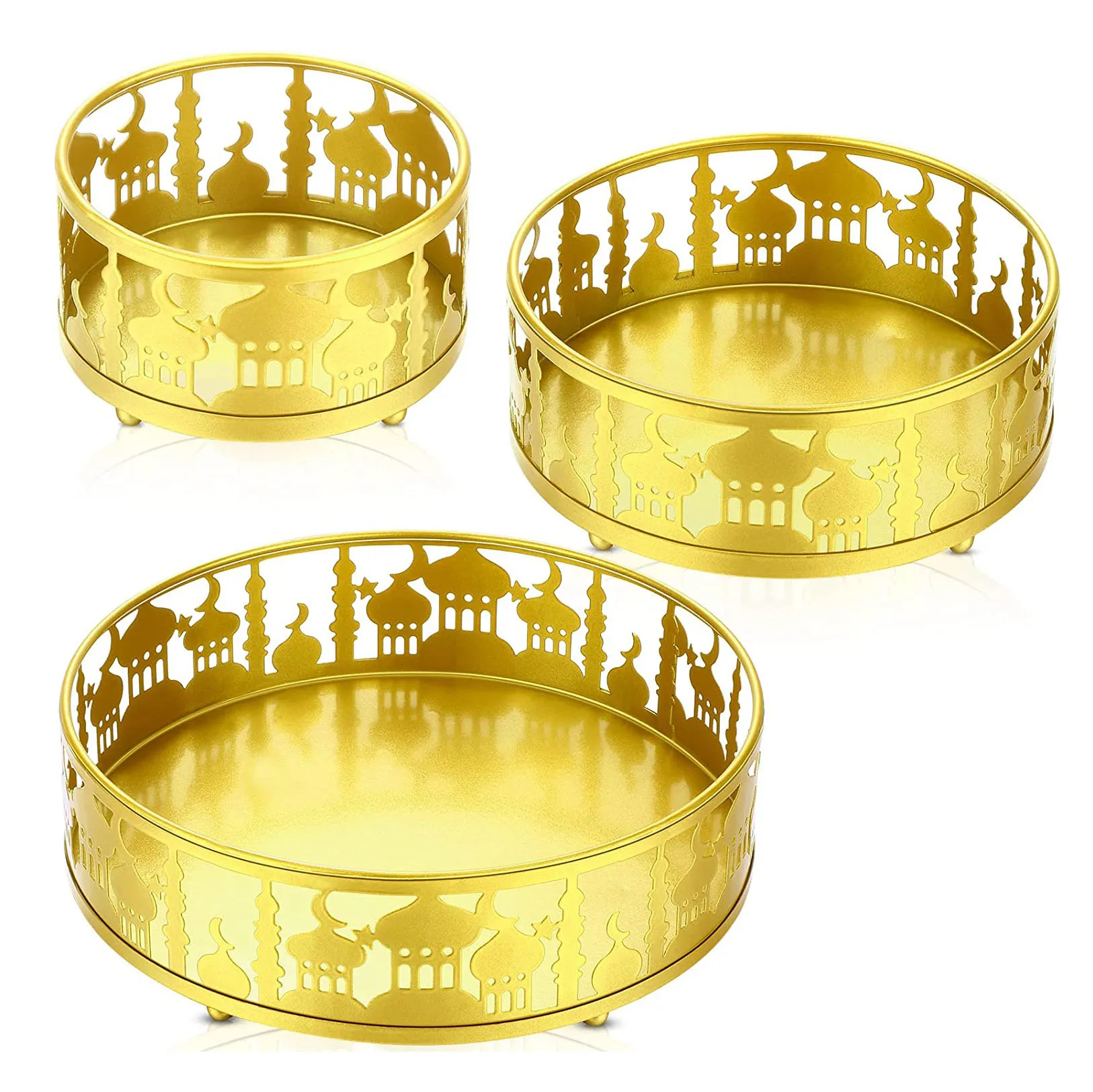 Nicro Luxury Muslim Golden Iron Crafts Eid Mubarak Metal Trays Ramadan ...