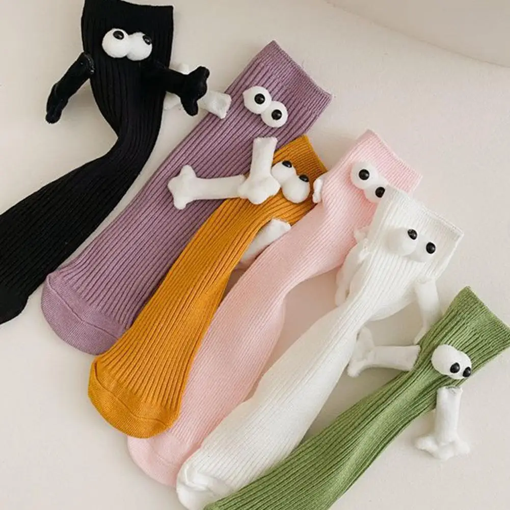 Hand In Hand Sock For Children Boy Girl Solid Color Cartoon Eye Magnet ...