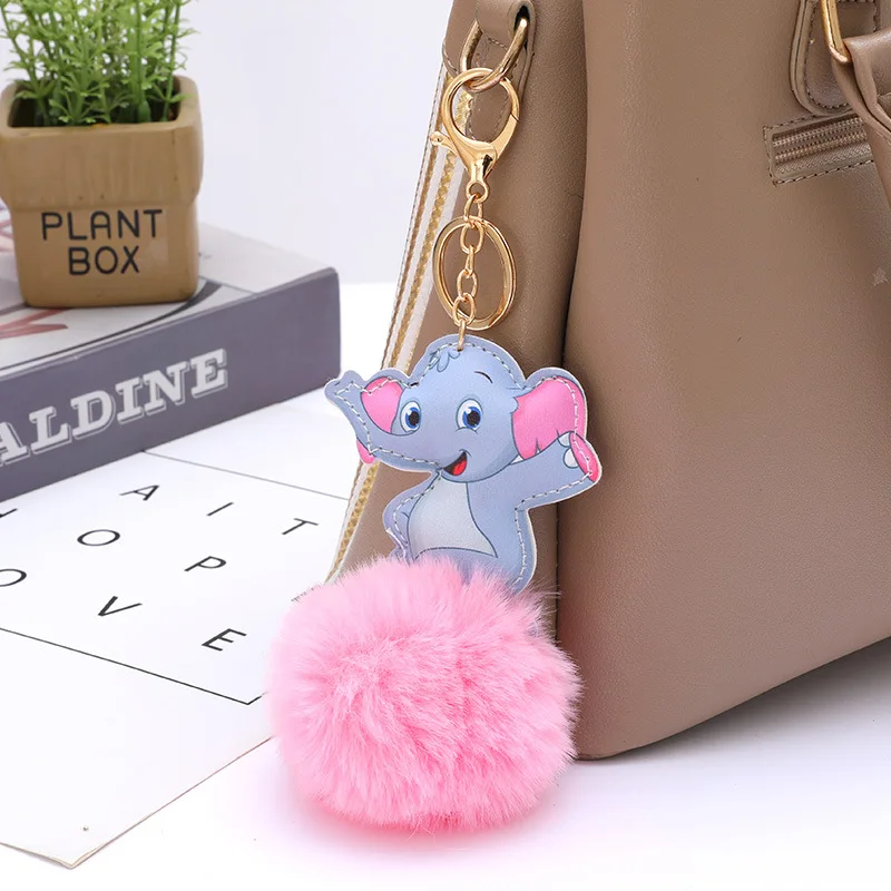 Cute Pom Pom Fur Ball Animal Elephant Key Rings For Promotional Gifts ...