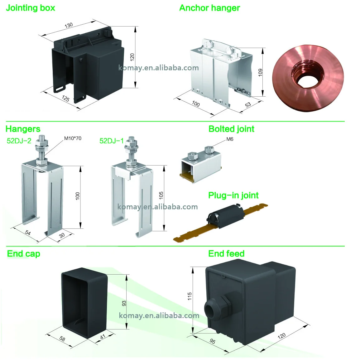 Komay 50a 100a Enclosed Busbar System Copper Conductor Rail For Crane ...