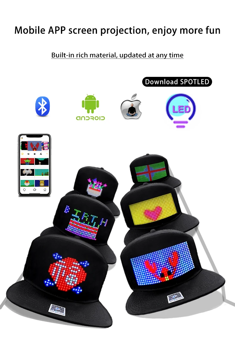 RGB Color Scrolling Message LED Cap with APP Programmable