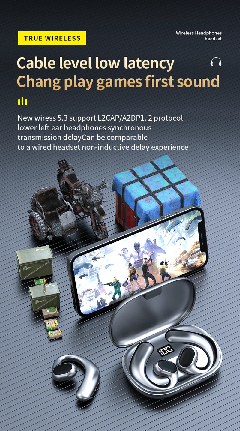 New Tws Earbuds Gt01 Bone Conduction Ear Hook Led Display Headset Hd ...