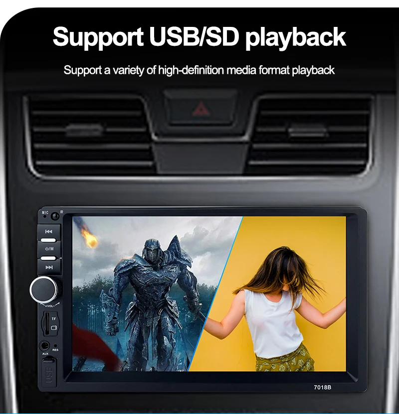 F133-7018B 7" Double Din Car Multimedia Wired Carplay Auto Radio ...