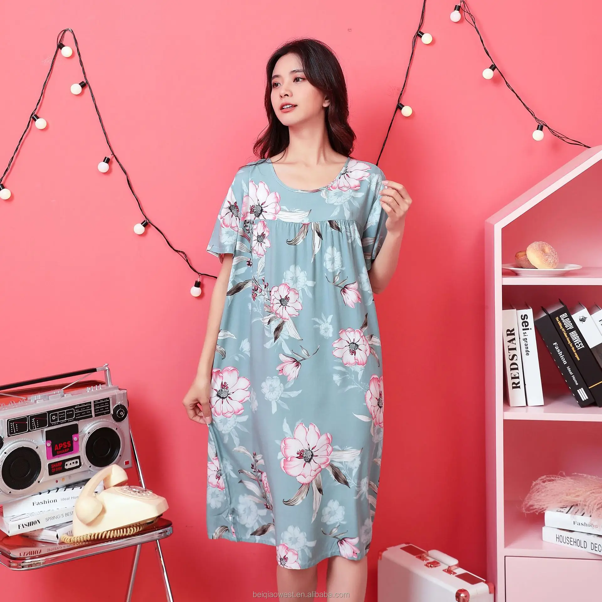 Wholesale Summer Women's Rayon Nightgown Plus Oversize