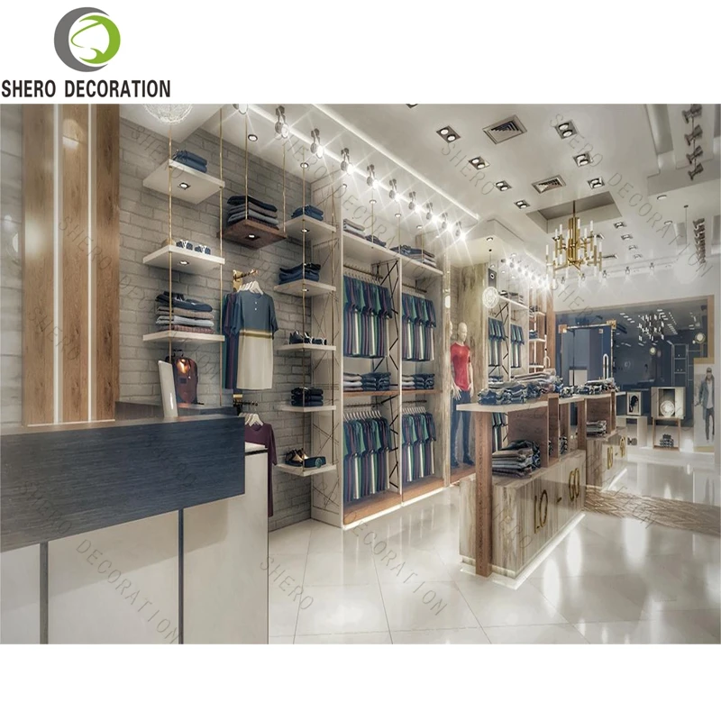 Modern Shop Counter Design for Garment Store - Wood Showcase