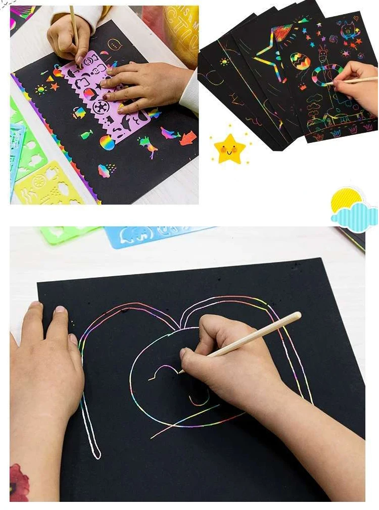 Scratch Art Notes Rainbow Doodle Drawing Papers Magic Memo Pads Magic ...