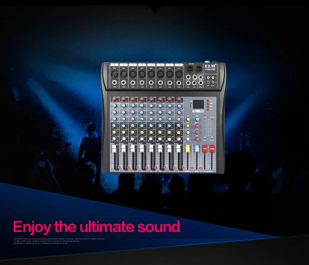 8 Channels Effect Sound Mixer Dj Console Professional Usb Audio Mixer ...