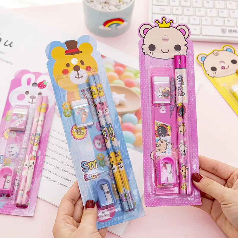 Cute Cartoon Kids Primary Stationery Set Pencil Eraser Pencil Sharpener ...