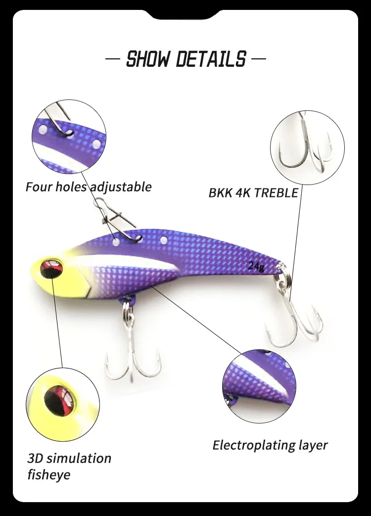 Oem Metal Vibe Blade Lure 24g 7cm Bkk Hook Copper Vibration Bait Blade ...