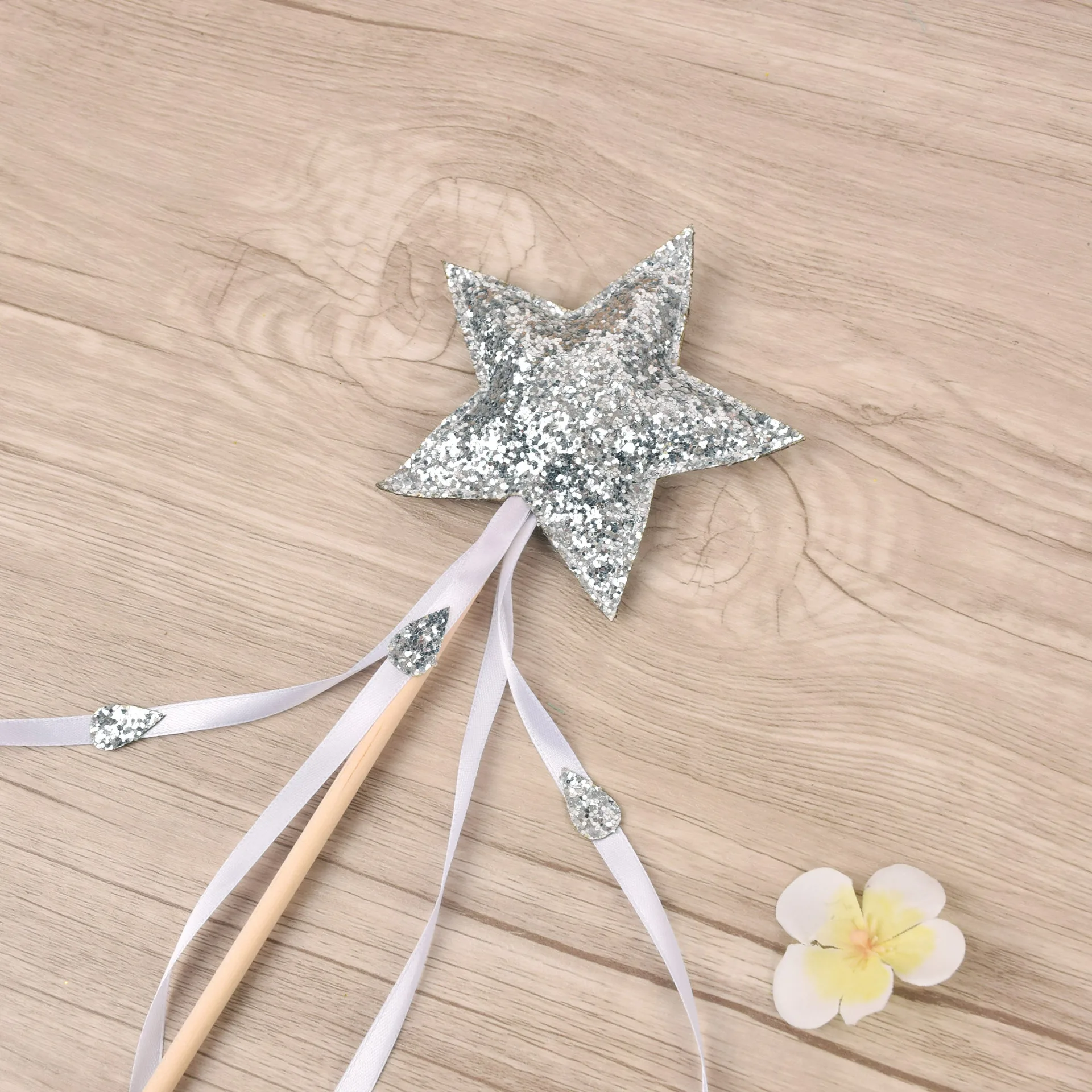 Wooden Star Wands Toy Kids Golden Silver Glitter Star Wand Birthday ...
