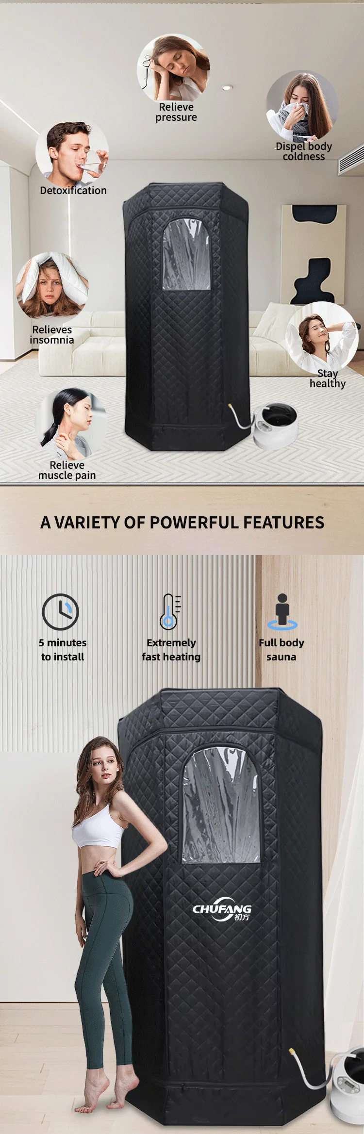 Full Body Home Relaxation Steam Wet Sauna Box 3L Steamer