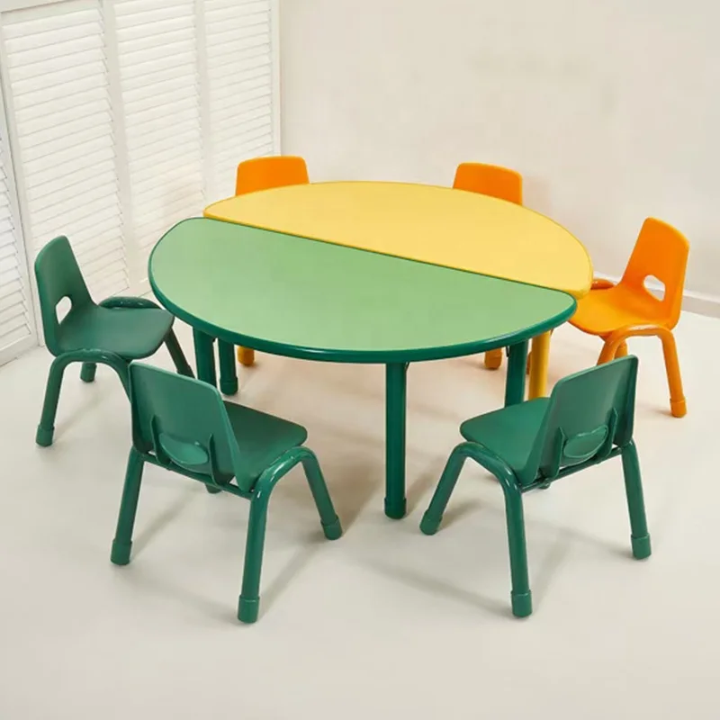 Multi Function Wood Kindergarten Canteen Table Six Seater Preschool ...