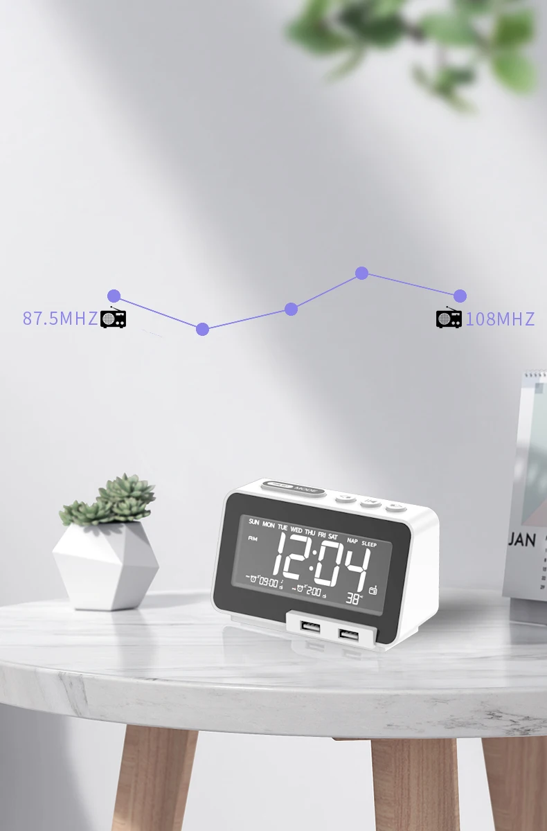 Hotel Alarm Clock Radio FM with Sleep Timer Dual USB Port Charging ...