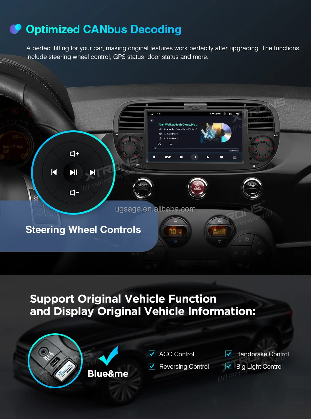 Xtrons 7 Inch Android 12 Single Din Car Multimedia Player For Fiat 500 ...