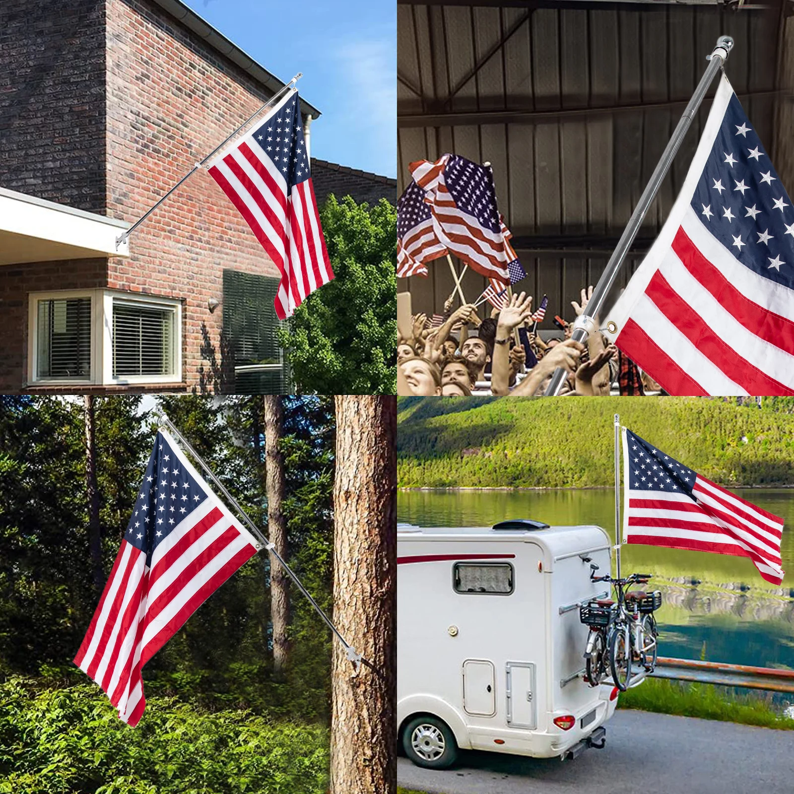 Adjustable Outdoor Wall Mount Flagpole Stand Kit with Holder Bracket ...