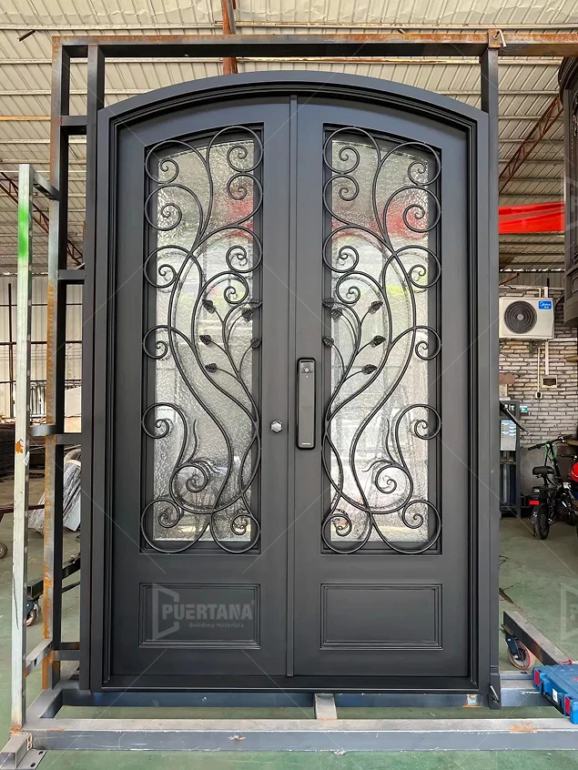 Luxurious Black Arch Wrought Iron Doors Forged Iron Double Front Entry ...