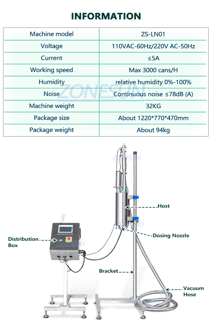 Zonesun Zs-ln01 Liquid Nitrogen Filling Injector For Bottle Cans Juice ...