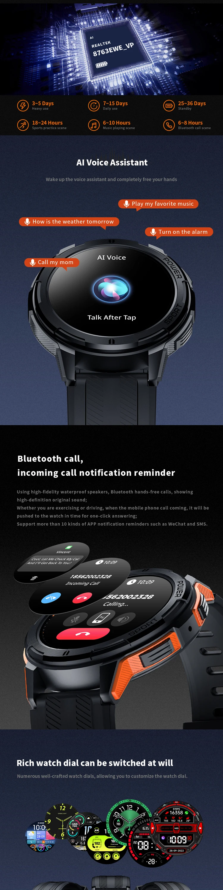 2023 466*466 AMOLED C25 Smartwatch - Outdoor Sport & Heart Rate