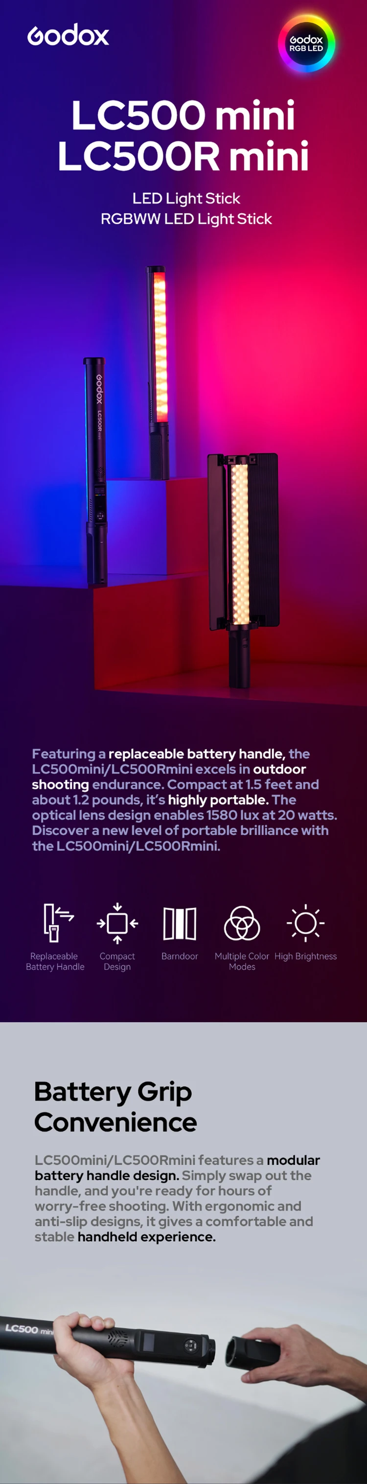 Godox LC500R Mini RGB LED Light Stick - Portable & Controllable