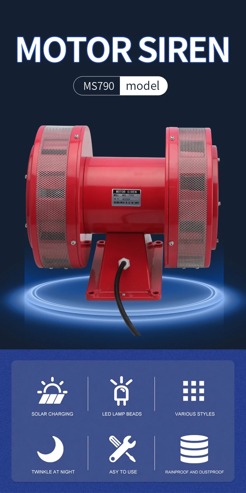 Double Electric Motor Alarm Siren Ms790 Sound Decibel 130db Ac 110v ...