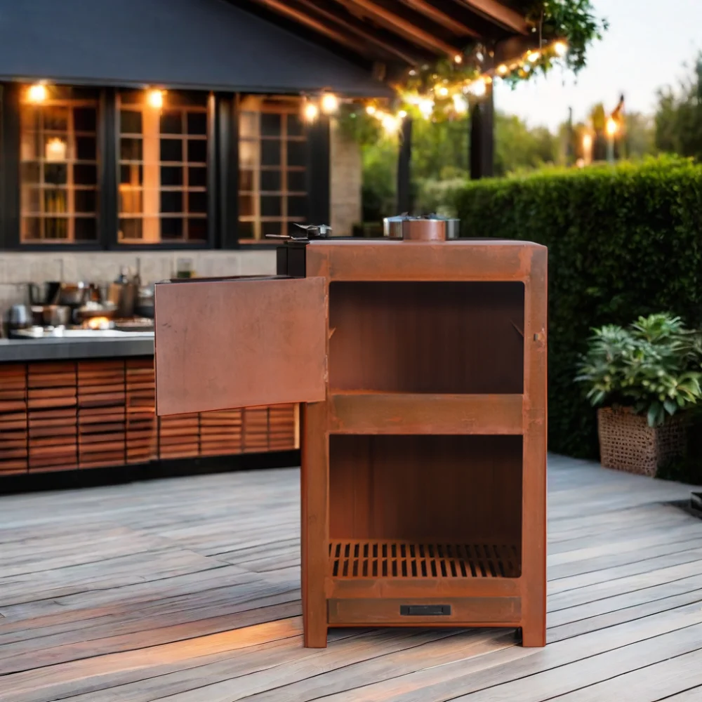 Rust Corten Steel Fire Pit Heavy Duty Bbq Rust Corten Steel Fire Pit Bbq Wood Fired Barbecue ...