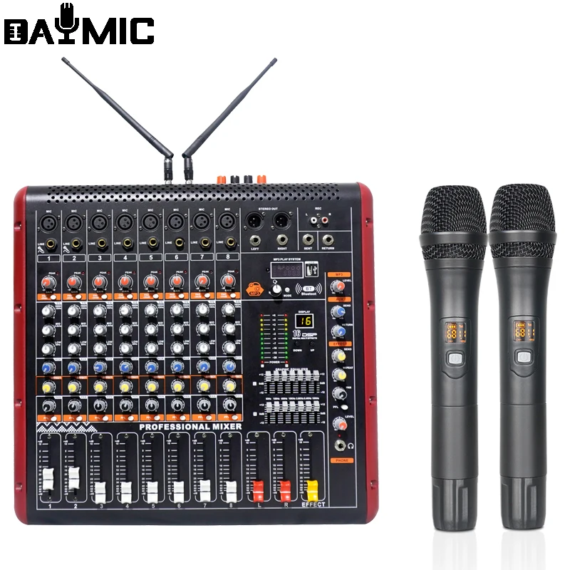 AOSHEN Power Amplifier - 2x350w 8 Channel Mixer with Wireless
