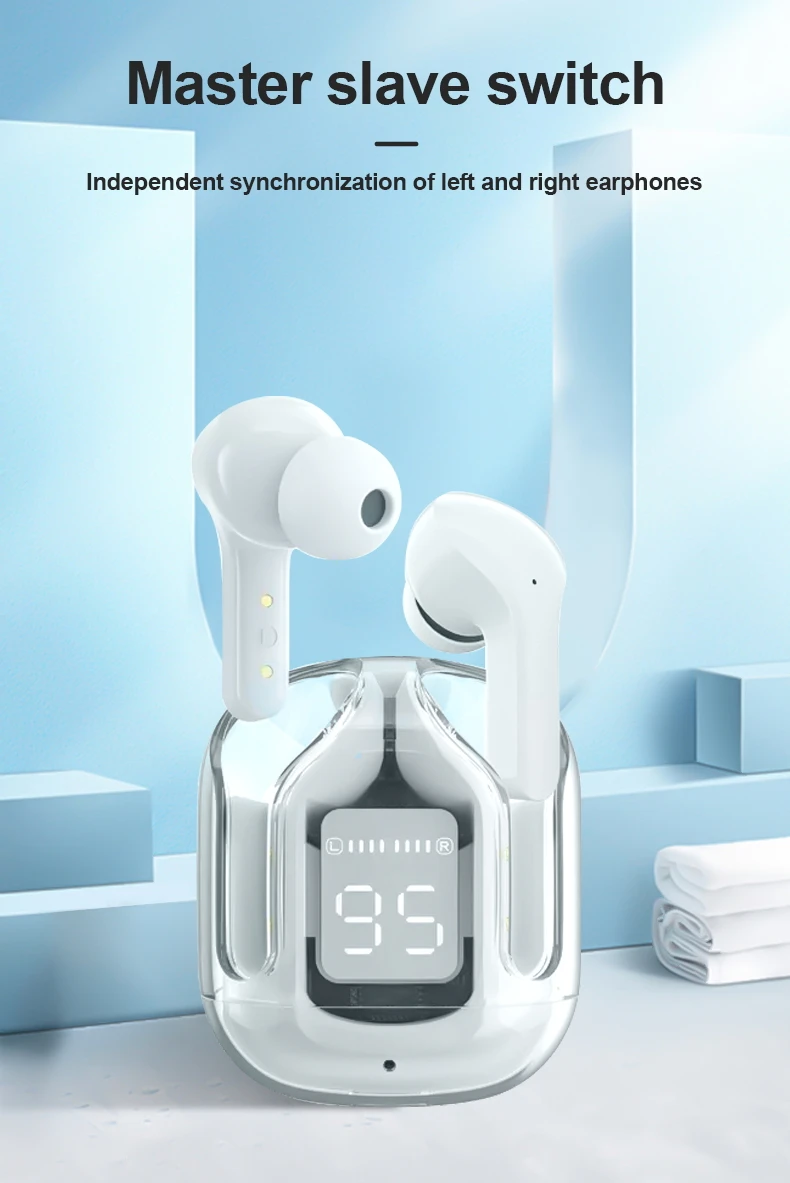 Wireless Headset Air31 Transparent Earphones Led Digital Display Stereo Sound 5.3 Music Gaming ...