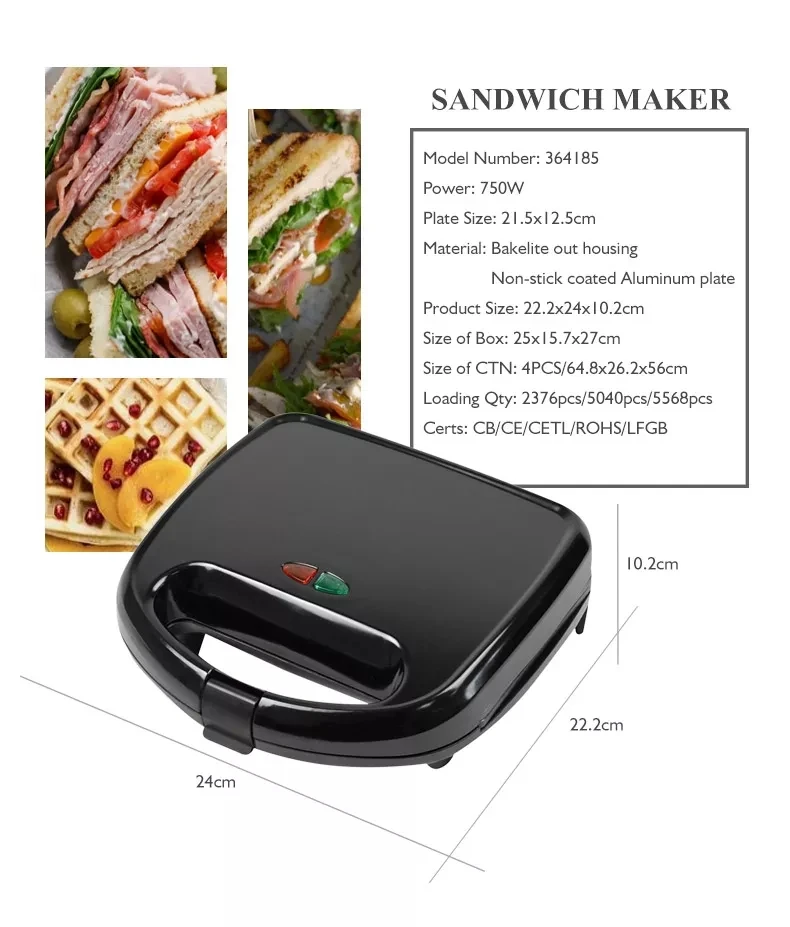 364185 Multi-function 750w Breakfast Maker 3 In 1 Electric Sandwich ...
