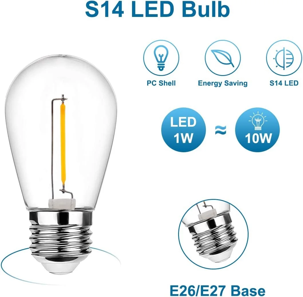 1W 2W 4W S14 LED Bulbs - Warm White, 2700K, 30000hrs Lifespan
