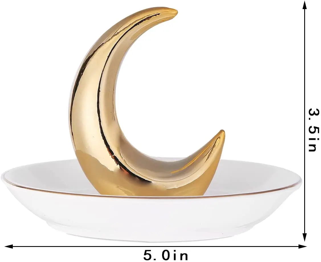 Celestial Ceramic Trinket Dishes - Moon Shaped Jewelry Holders