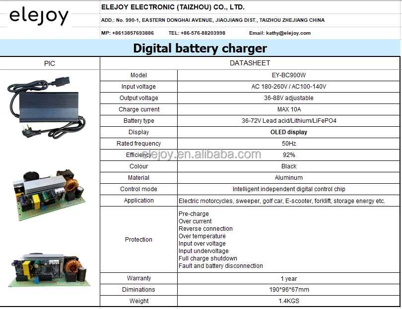 ELEJOY CE Smart Digital Bicycle Forklift Charger 10A Current Voltage Adjust OLED Display Battery ...