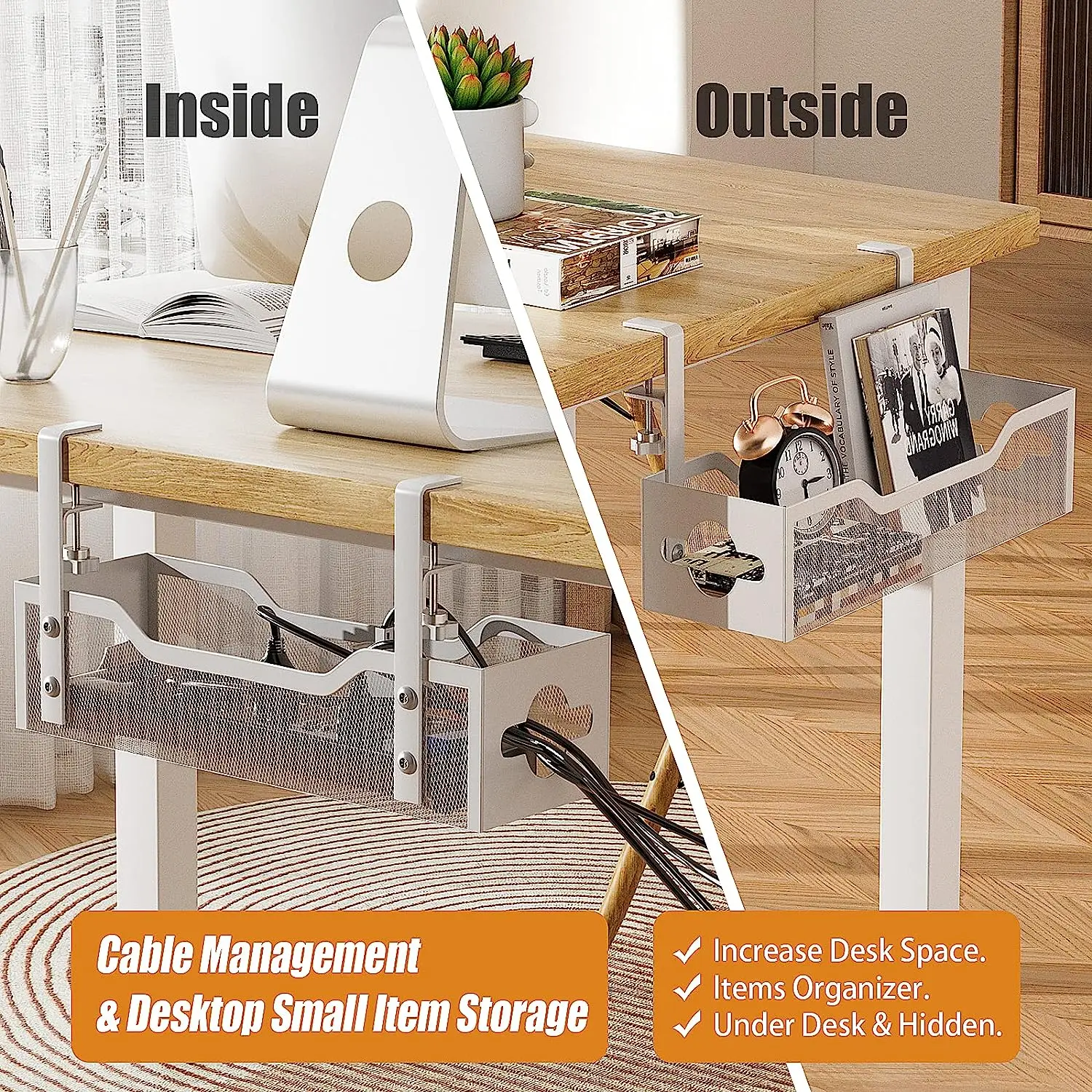 2-Hole Adjustable Cable Organizer Tray: Metal Mesh Under Desk Wire ...